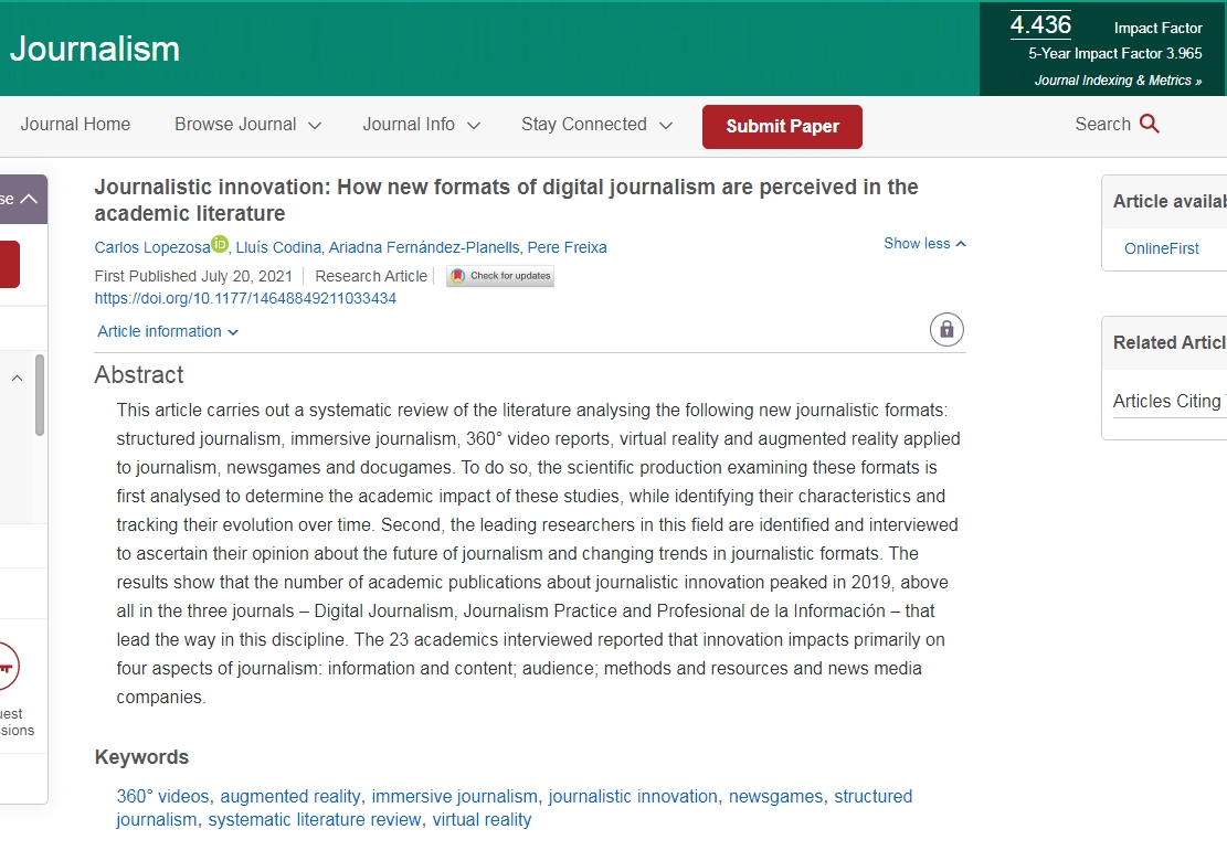 Journalistic innovation: New formats in the academic literature